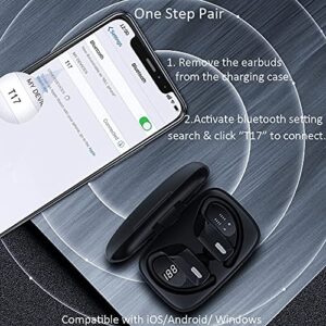 AXX Wireless Earbuds Headphones, Bluetooth IPX5 Waterproof Sport Earphones with Charging Case, Deep Bass Ear Hooks Noise Cancelling Earphones for Gym Running Gaming, Black