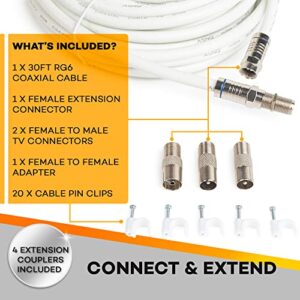 ASNQ RG6 Coaxial Cable Connector Set 75 OHM - High-Speed Premium Coax Cable 30FT - for Internet Digital TV Satellite and Aerial Connections - Includes 4 Extension Couplers to Connect Cable Extensions