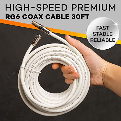 ASNQ RG6 Coaxial Cable Connector Set 75 OHM - High-Speed Premium Coax Cable 30FT - for Internet Digital TV Satellite and Aerial Connections - Includes 4 Extension Couplers to Connect Cable Extensions