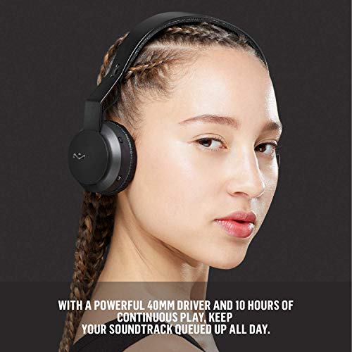 House of Marley EM-JH101-BK Rebel Wireless Bluetooth On Ear Headphones with a Microphone, Black,Large