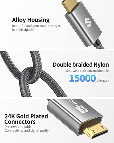 Silkland Mini HDMI to HDMI Cable 4K, [High Speed, Braided] HDMI Mini 2.0 Cord, ARC, HDR, Compatible with Nikon, Canon EOS, DSLR Camera, Camcorder, Tablet, Graphics Video Cards, Pico Projector, 6.6FT