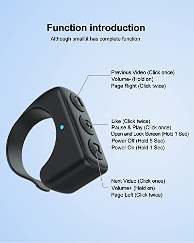 TIK Tok Remote Control, Tiktok Button Wireless Scrolling Ring Bluetooth Control Page Turner with Charging Case Compatible with iOS/Android (Black)