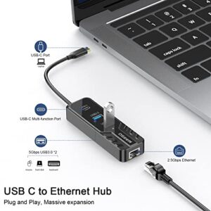 USB C to Ethernet 2.5G Adapter, QGeeM 4-in-1 USB C Hub to 4k Monitor,100W Power Delivery,2 USB 3.0,Full Function USB C Adapter Compatible for Thunderbolt 3/4 MacBook,Lenovo,Dell,HP,Surface