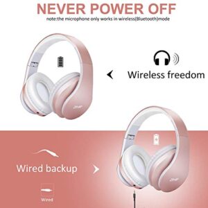 2 Items,1 Rose Gold Zihnic Over-Ear Wireless Headset Bundle with 1 Black Red Zihnic Foldable Wireless Headset