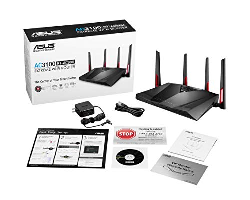 ASUS AC3100 WiFi Gaming Router (RT-AC88U) - Dual Band Gigabit Wireless Router, WTFast Game Accelerator, Streaming, AiMesh Compatible, Included Lifetime Internet Security, Adaptive QoS, MU-MIMO