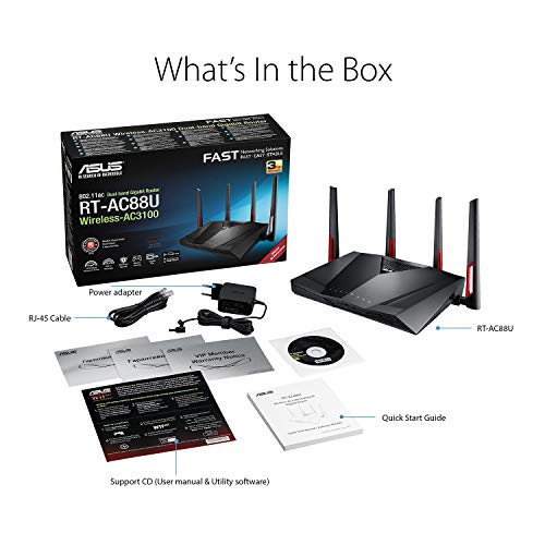 ASUS AC3100 WiFi Gaming Router (RT-AC88U) - Dual Band Gigabit Wireless Router, WTFast Game Accelerator, Streaming, AiMesh Compatible, Included Lifetime Internet Security, Adaptive QoS, MU-MIMO