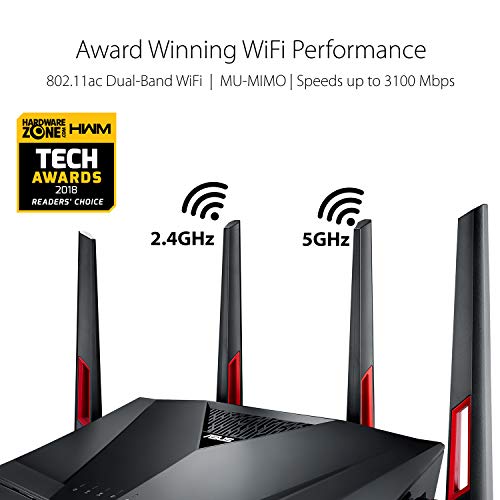 ASUS AC3100 WiFi Gaming Router (RT-AC88U) - Dual Band Gigabit Wireless Router, WTFast Game Accelerator, Streaming, AiMesh Compatible, Included Lifetime Internet Security, Adaptive QoS, MU-MIMO