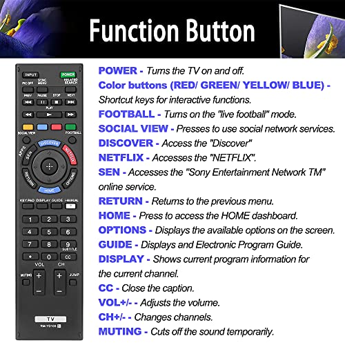 AZMKIMI Universal TV Remote Control Replacement for Sony RM-YD102 RM-YD103 Bravia HDTV LCD LED 3D Smart TV