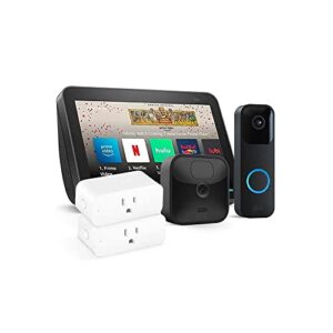 smart home bundle – echo show 8 + blink video doorbell + blink outdoor 1-cam system + 2 smart plugs