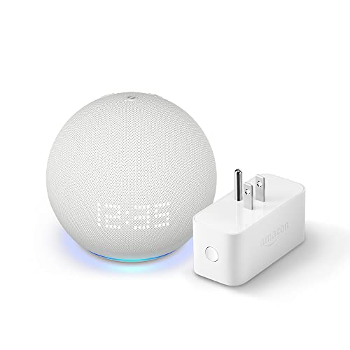 All-New Echo Dot (5th Gen, 2022 release) with clock with Amazon Smart Plug | Glacier White