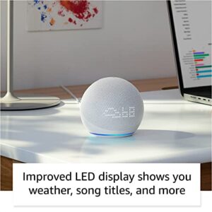 All-New Echo Dot (5th Gen, 2022 release) with clock with Amazon Smart Plug | Glacier White