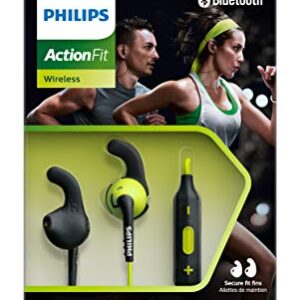 Philips ActionFit in-Ear Wireless Headphones with IPX2 Sweat-Proof Design (SHQ6500CL), Black/Lime Green