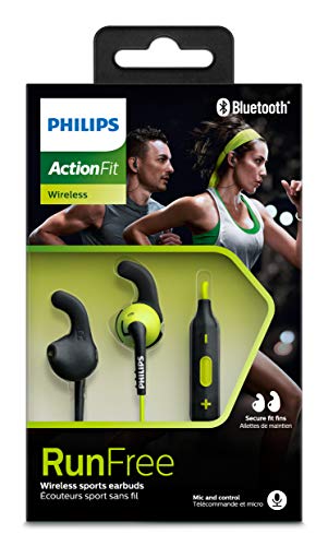 Philips ActionFit in-Ear Wireless Headphones with IPX2 Sweat-Proof Design (SHQ6500CL), Black/Lime Green