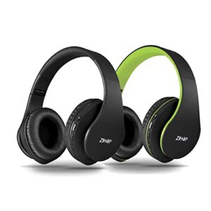 2 items,1 black zihnic over-ear wireless headset bundle with 1 black green zihnic foldable wireless headset