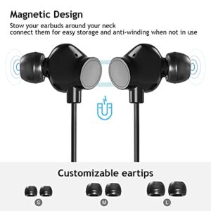 Padmate Bluetooth Headphone Wireless Neckband with Magnetic Earbuds, in-Ear Sport Headset Noise Cancelling Earphones with Mic CVC8.0, Dual Pair Mode 16H Playtime, Hi-Fi Sound, IPX5 QCC Chip (Black)