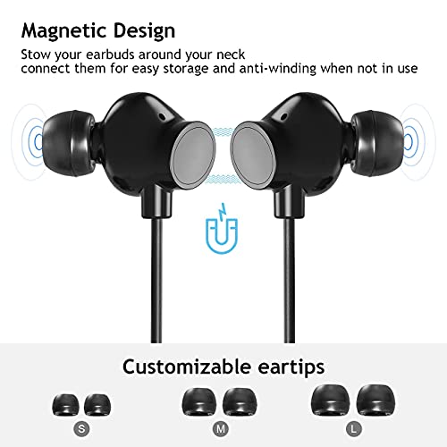 Padmate Bluetooth Headphone Wireless Neckband with Magnetic Earbuds, in-Ear Sport Headset Noise Cancelling Earphones with Mic CVC8.0, Dual Pair Mode 16H Playtime, Hi-Fi Sound, IPX5 QCC Chip (Black)