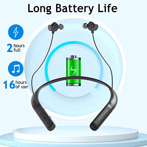 Padmate Bluetooth Headphone Wireless Neckband with Magnetic Earbuds, in-Ear Sport Headset Noise Cancelling Earphones with Mic CVC8.0, Dual Pair Mode 16H Playtime, Hi-Fi Sound, IPX5 QCC Chip (Black)