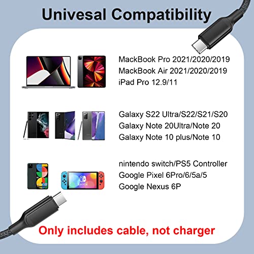 Deegotech 100W USB C Cable, [2-Pack 10ft] Nylon Braided MacBook Charger Cable, Long Type C to Type C Cable Compatible with MacBook Pro/MacBook Air/iPad Pro, for Galaxy S22/21/20, Black