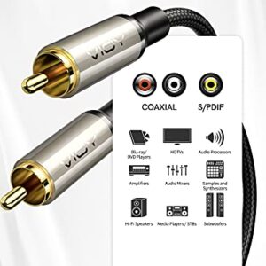 VIOY Coaxial Digital Audio Cable (3.3FT/1M), [Gold-Plated & Braided] Subwoofer Cable RCA Male to Male HiFi 5.1 SPDIF Stereo Audio Cable for Home Theater, HDTV, Amplifier Speaker Soundbar