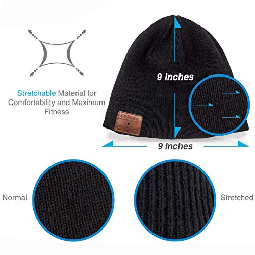 Lukasa Bluetooth Beanie Hat,Mens Gifts V5.0 Unisex Wireless Knit Cap Winter Warm Hats for Running Outdoor Sports with Stereo Headphone Speaker Unique Christmas Tech Gifts for Men Women(Black)