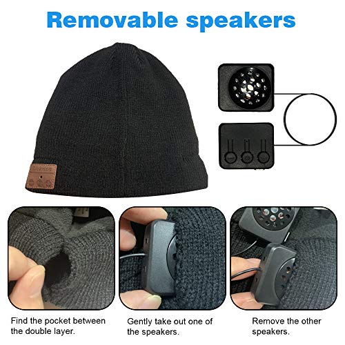 Lukasa Bluetooth Beanie Hat,Mens Gifts V5.0 Unisex Wireless Knit Cap Winter Warm Hats for Running Outdoor Sports with Stereo Headphone Speaker Unique Christmas Tech Gifts for Men Women(Black)