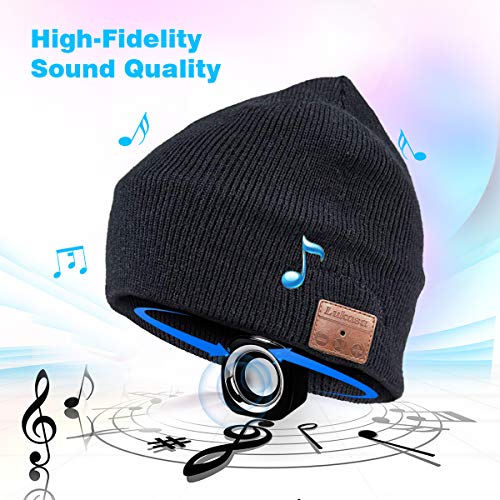 Lukasa Bluetooth Beanie Hat,Mens Gifts V5.0 Unisex Wireless Knit Cap Winter Warm Hats for Running Outdoor Sports with Stereo Headphone Speaker Unique Christmas Tech Gifts for Men Women(Black)