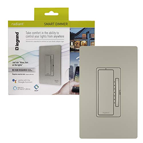 Legrand - Pass & Seymour Radiant WWRL50NICCV2 Tru-Universal Enabled Dimmer, Nickel Smart Wi-Fi Switch