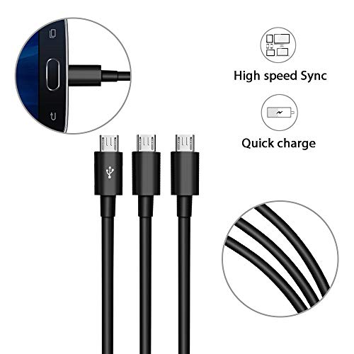 Duttek USB to Micro USB Splitter Cable, 3 in 1 USB 2.0 A Male to Three Micro USB Male 1 to 3 Sync Charging Cable Adapter Cord (25CM/10 Inch)