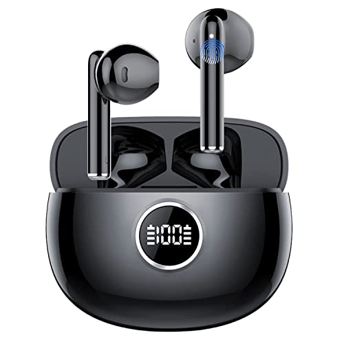 Truee Wireless Earbuds 37H Long Battery Life 5.3 Bluetooth Earbuds Black Wireless Headphones IPX7 Waterproof Ear Buds Fast Charging for Sport Mini Light Stereo Bluetooth Earphones Support iOS Android