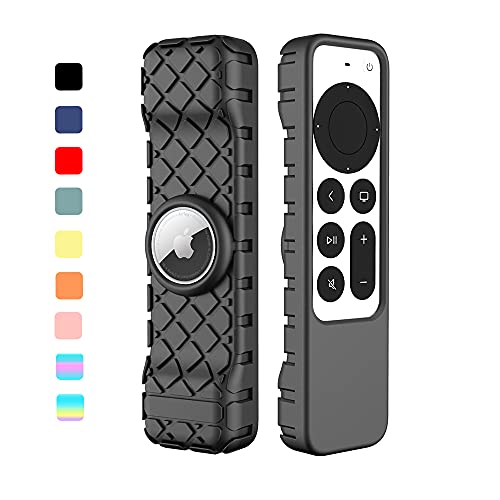 Remote Case for Apple Siri Remote 2021/2022 (2nd/3rd Gen), Anti-Lost Anti-Slip Durable Silicon Shockproof Rubber Cover for Apple 4K HD TV Siri Remote (2nd/3rd Generation) AirTag Applicable (Black)