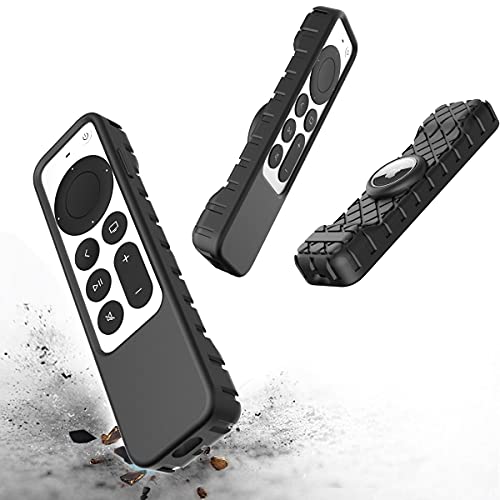 Remote Case for Apple Siri Remote 2021/2022 (2nd/3rd Gen), Anti-Lost Anti-Slip Durable Silicon Shockproof Rubber Cover for Apple 4K HD TV Siri Remote (2nd/3rd Generation) AirTag Applicable (Black)