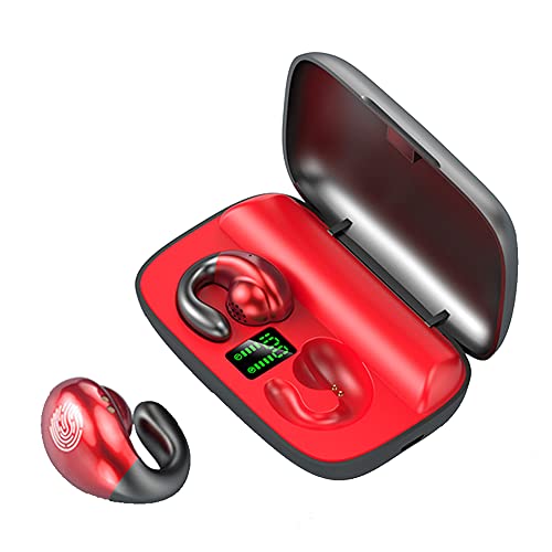 HIJUNE Wireless Ear Clip Bone Conduction Headphones, Open Ear Mini Bone Conduction Headphones for Running Sports (Red)