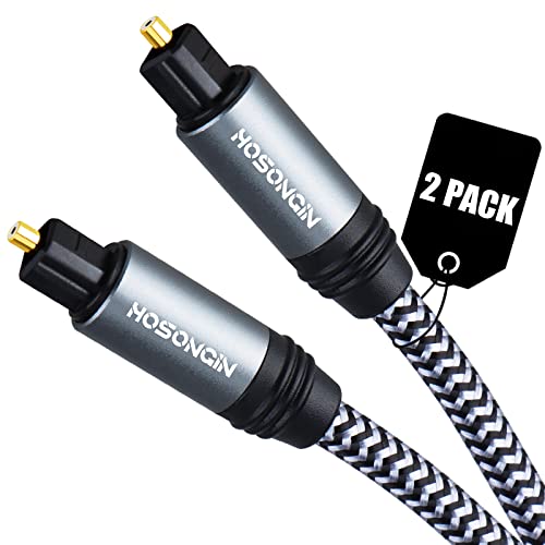 HOSONGIN Digital Optical Audio Toslink Cable for Sound Bar, TV - 6.6 Feet, 2 Pack