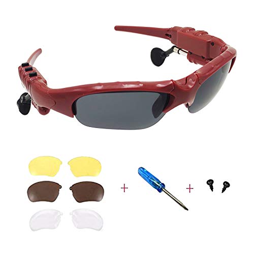 Wireless Bluetooth Sunglasses Anti-ray Stereo 4.1 Music Bluetooth Headphones for Men Support Both Headset and Hands-Free for All Kinds of Cell Phones (Red-Gray)