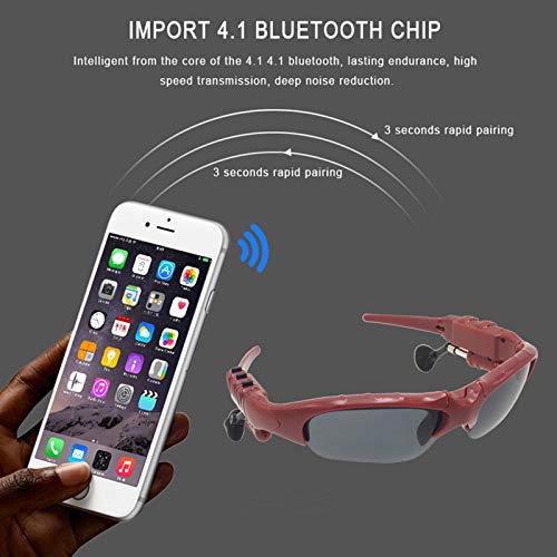 Wireless Bluetooth Sunglasses Anti-ray Stereo 4.1 Music Bluetooth Headphones for Men Support Both Headset and Hands-Free for All Kinds of Cell Phones (Red-Gray)