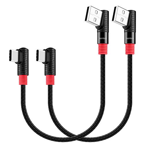 SUNGUY Right Angle USB C Cable 2Pack [1FT/0.3m] 18W Short 90 Degree USB 2.0 USB-C Fast Charging Data Sync Cable Nylon Braided for Samsung Galaxy S20 S10 S9, LG, Google Pixel, iPad Mini 6