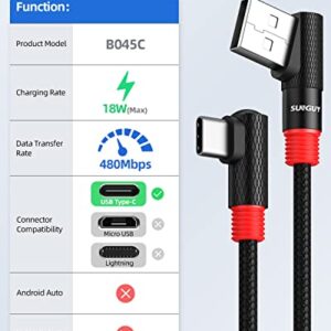 SUNGUY Right Angle USB C Cable 2Pack [1FT/0.3m] 18W Short 90 Degree USB 2.0 USB-C Fast Charging Data Sync Cable Nylon Braided for Samsung Galaxy S20 S10 S9, LG, Google Pixel, iPad Mini 6