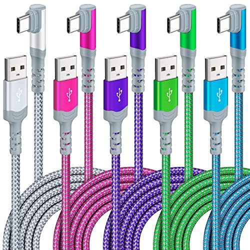 【5-Pack】 USB C Cable,10FT 3.1A Type C Charger Fast Charging Cable Durable Nylon Braided Right Angle USB C Charging Cable Compatible with Samsung S22,iPad Pro 12.9 Air Mini MacBook Air,Pixel 7