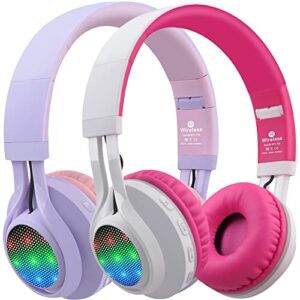 2 packs riwbox wt-7s kids headphones wireless, foldable stereo bluetooth headset with mic compatible with pc/laptop/tablet/ipad