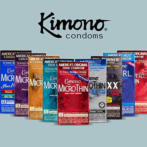 Kimono MicroThin Condoms Ribbed and Sensi Dots Studded for Enhanced Pleasure, Barely There Sensitivity for Natural Real Feel, Experience Everything, Thin Lubricated Condom, Natural Latex (Pack of 3)