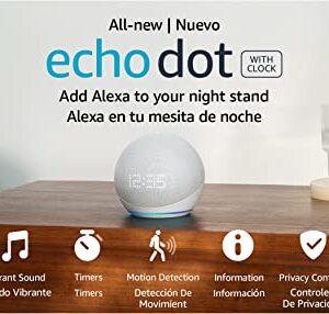 All-New Echo Dot (5th Gen, 2022 release) with clock | International Version with EU Power Adaptor | Smart speaker with clock and Alexa | Glacier White