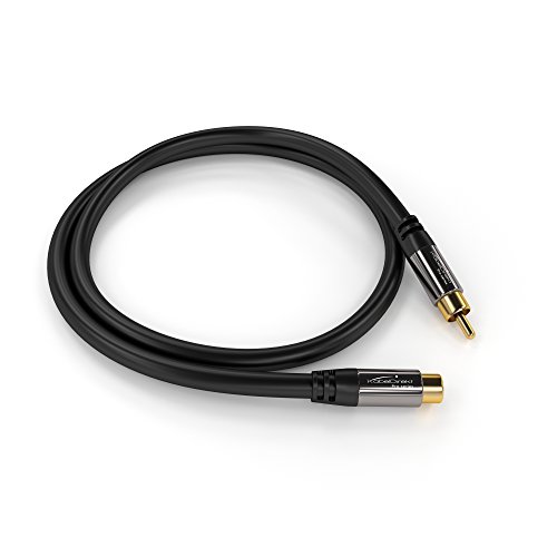 KabelDirekt – 6ft Short – RCA/Phono Extension Lead Cable, Audio/Digital/Video (Coax Cable, RCA/Phono Male to Female, for subs/amps/Hi-Fis, Analog/Digital Audio or Composite Video, 75 ohm, Black)