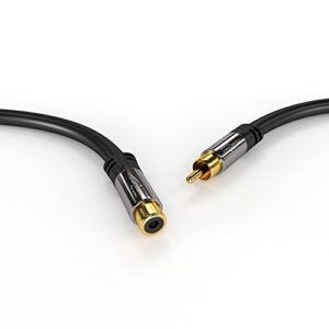 KabelDirekt – 6ft Short – RCA/Phono Extension Lead Cable, Audio/Digital/Video (Coax Cable, RCA/Phono Male to Female, for subs/amps/Hi-Fis, Analog/Digital Audio or Composite Video, 75 ohm, Black)