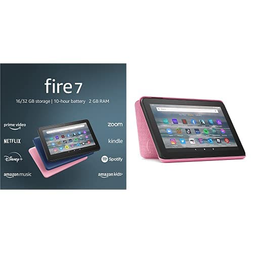 All-new Fire 7 tablet (16 GB, Rose, Ad-Supported) + Amazon Standing Cover (Rose)