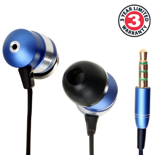 GOgroove AudiOHM HF Earbud Headphones with Mic, Deep Bass, & Comfortable Ear Gels (Blue) in-Ear Earphones Featuring Noise Isolating Design, Durable Alloy Driver Housing, Ergonomic Angled Fit