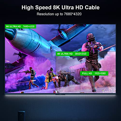 FIBBR 8K Fiber Optic HDMI Cable 6ft, 48Gbps High-Speed HDMI 2.1 Cable 8K@60Hz 4K@120Hz Dynamic HDR/eARC/HDCP 2.3, Ultra HD Directional HDMI Cord Compatible with LG Samsung Sony TV /PS5/Blu-ray