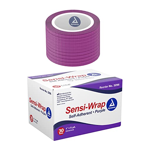 Dynarex 3296 Sensi-Wrap Self-Adherent Bandage Roll, Purple, 1" x 5 yds Size, 180" Length, 1" Width, Pack of 30