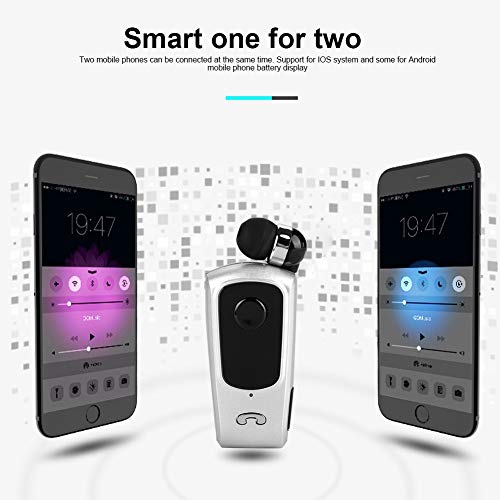 F920 Retractable Bluetooth Earphone Business Lavalier Earphone Sports Bluetooth Headset Voice Prompts Call Vibration Bluetooth V4.1 Anti-Lost Function(White)