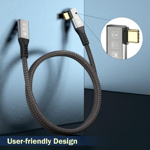 YIWENTEC USB4 8K 0.5M Cable Thunderbolt 4 USB 4 Type-c Male Angle to Female Extension Cable Ultra HD 8K@60Hz 100W Charging 40Gbps Data Transfer Compatible with External SSD eGPU USB-C Docking