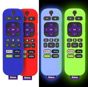 (4-pack) for 3600r tcl roku tv stick remote case cover,toluohu for tcl roku remote control,cover roku express skin sleeve silicone shockproof with lanyard-for rcal7r/3921/3800/3810-roku remote cover